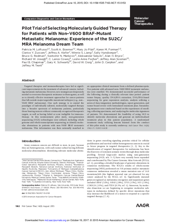 (PDF) Pilot Trial of Selecting Molecularly-Guided Therapy for Patients with non-V600 BRAF Mutant ...