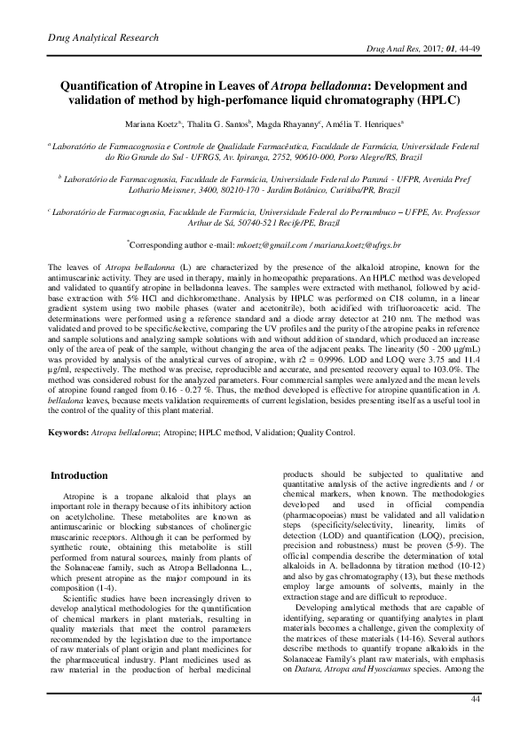 (PDF) Quantification of Atropine in Leaves of Atropa Belladonna: Development and Validation of ...