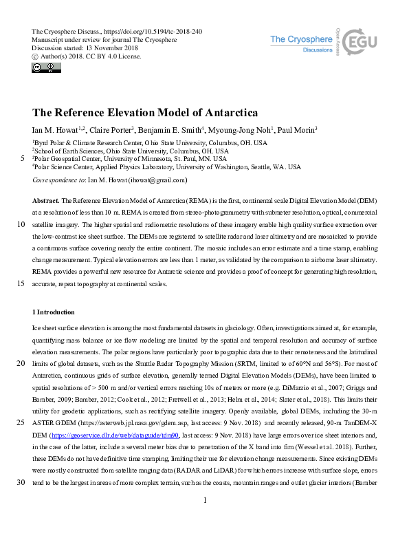 (PDF) The Reference Elevation Model of Antarctica