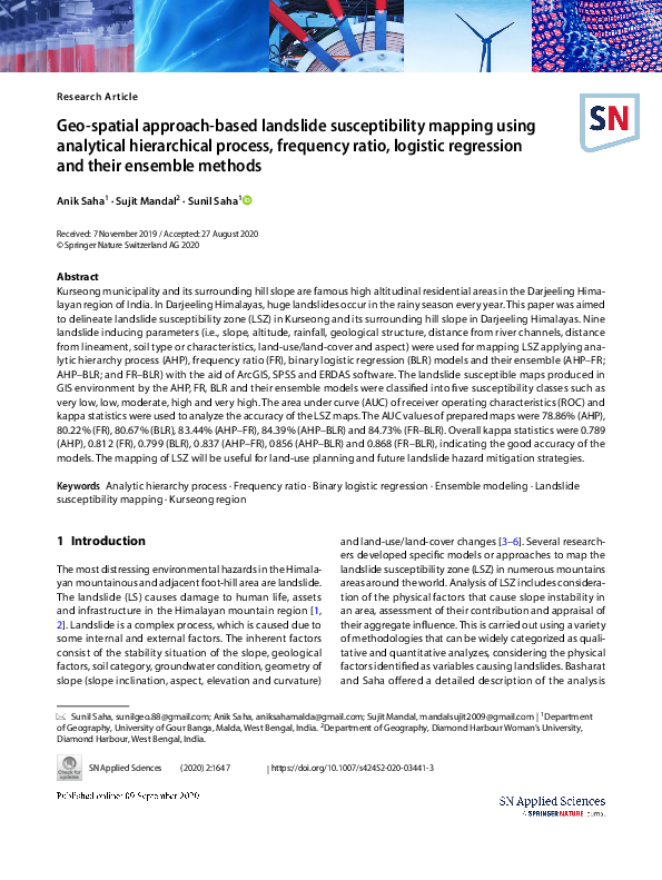 (PDF) Geo-spatial approach-based landslide susceptibility mapping using analytical hierarchical ...