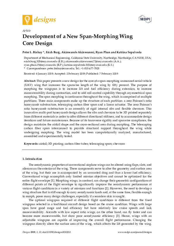 (PDF) Development of a New Span-Morphing Wing Core Design