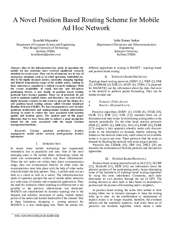 (PDF) A novel position based routing scheme for mobile ad hoc network