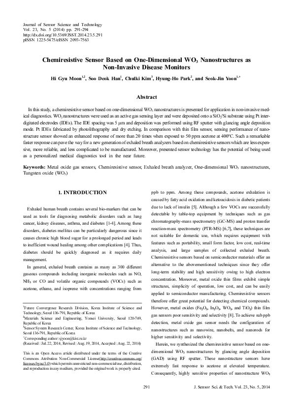 (PDF) Chemiresistive Sensor Based on One-Dimensional WO3Nanostructures as Non-Invasive Disease ...