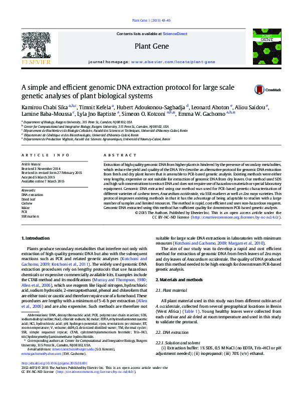 Pdf A Simple And Efficient Genomic Dna Extraction Protocol For Large
