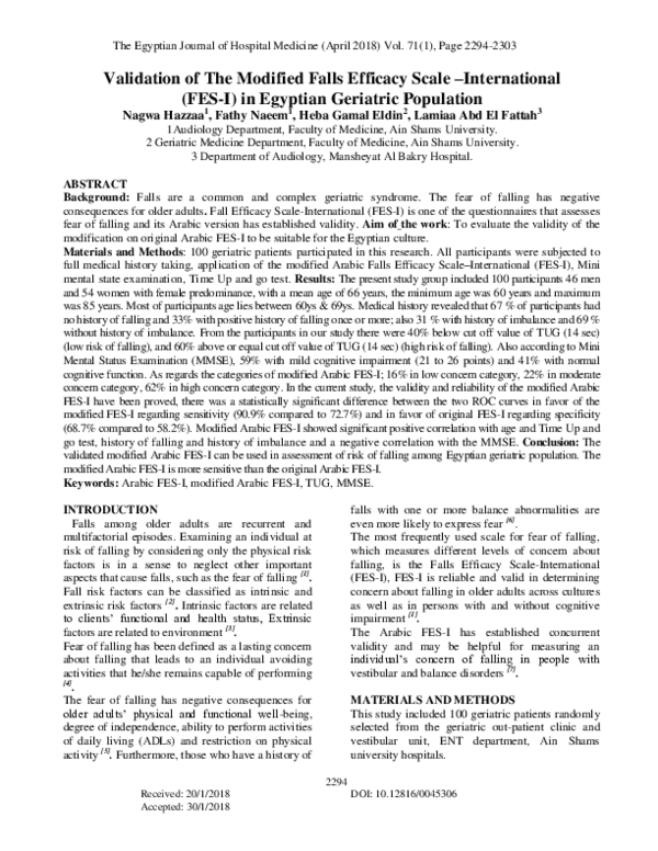 (PDF) Validation of the Modified Falls Efficacy Scale-International ...