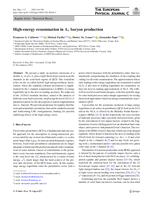(PDF) High-energy resummation in $$\Lambda _c$$ baryon production