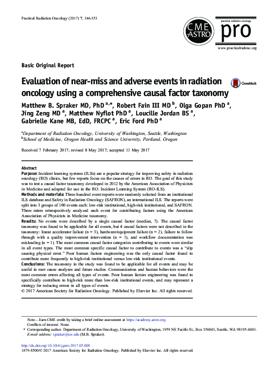 (PDF) Evaluation of near-miss and adverse events in radiation oncology ...