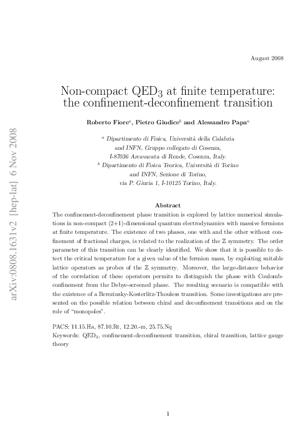 (PDF) Non-compact QED 3 at finite temperature: the confinement-deconfinement transition