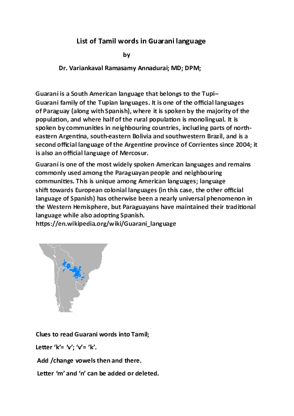 (DOC) List of Tamil words in Guarani language