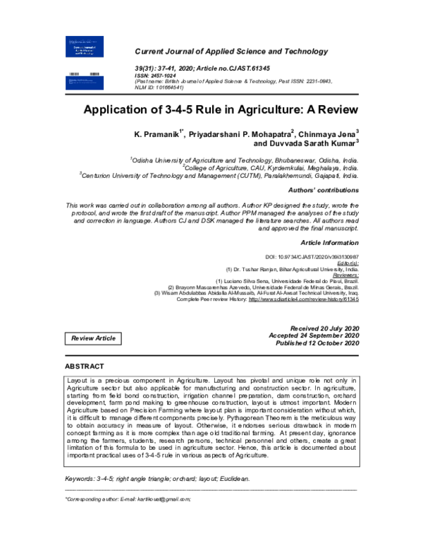 (PDF) Application of 3-4-5 Rule in Agriculture: A Review