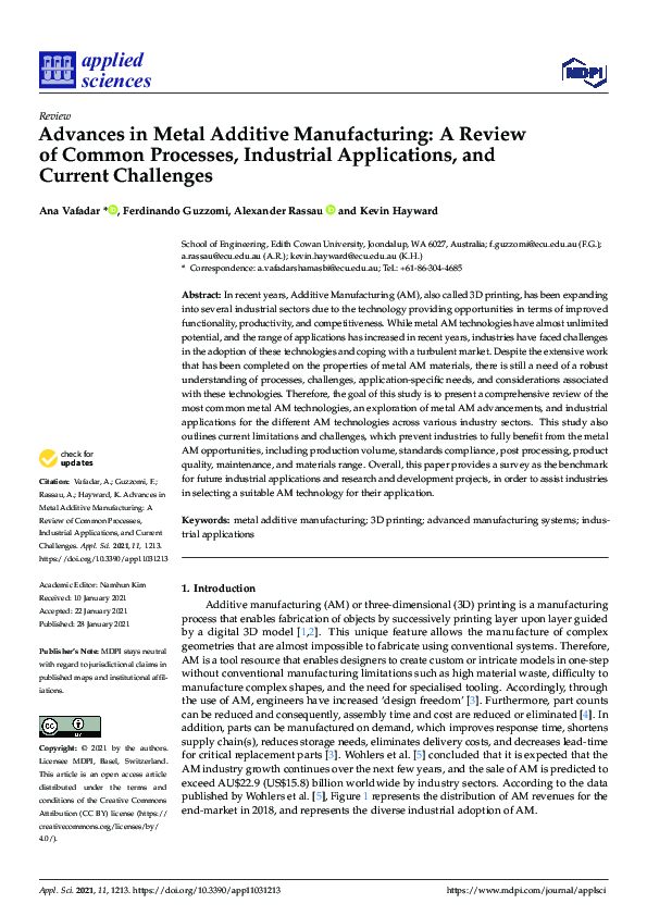 (PDF) Advances in Metal Additive Manufacturing: A Review of Common ...