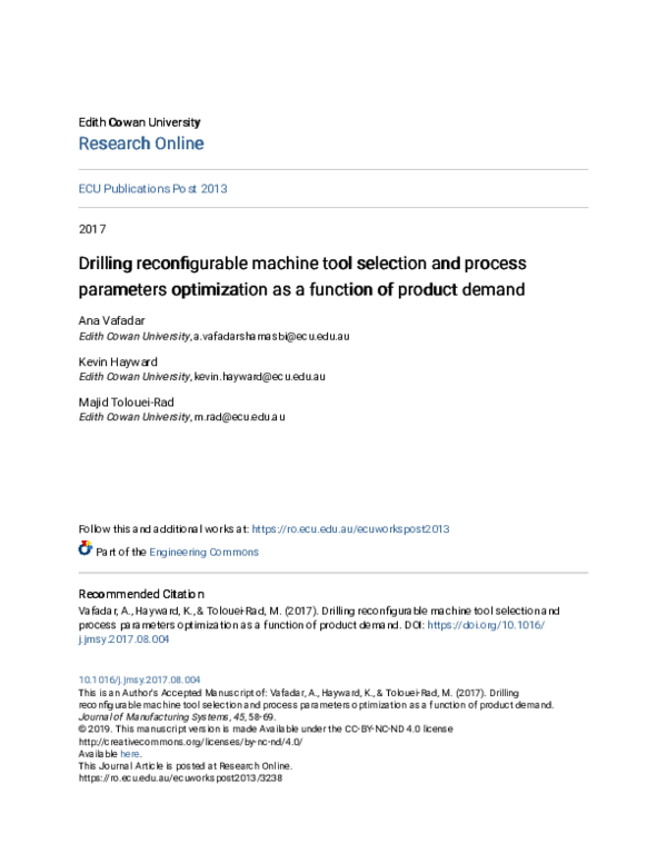 (PDF) Drilling reconfigurable machine tool selection and process parameters optimization as a ...
