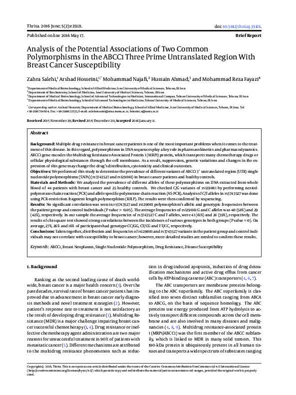 (PDF) Analysis of the Potential Associations of Two Common Polymorphisms in the ABCC1 Three ...