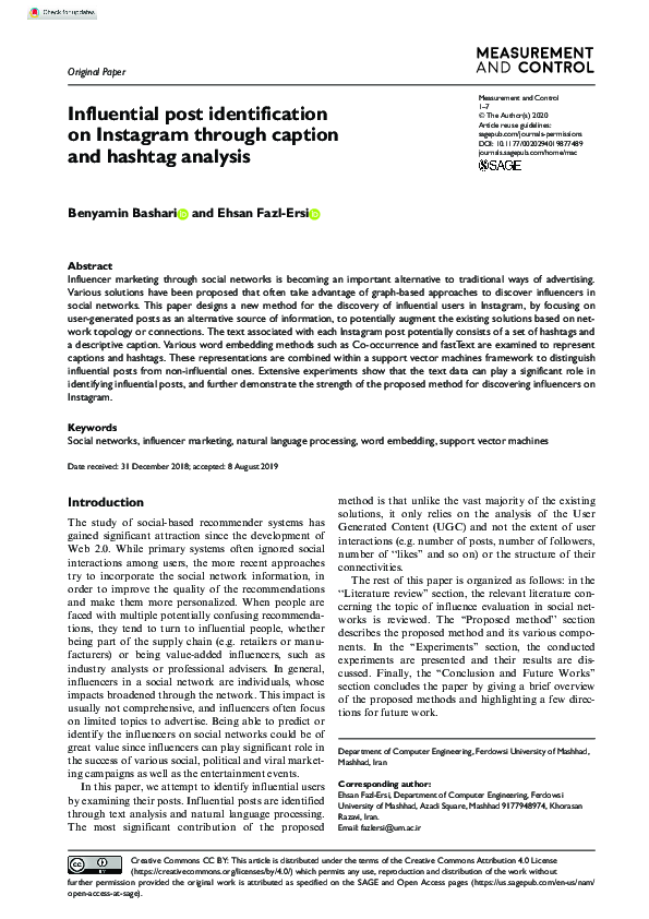(PDF) Influential post identification on Instagram through caption and ...