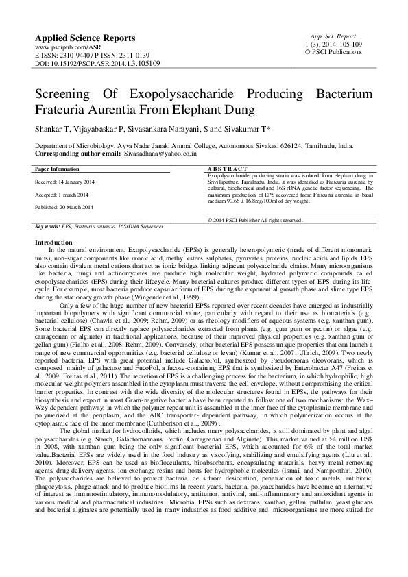 (PDF) Screening Of Exopolysaccharide Producing Bacterium Frateuria ...