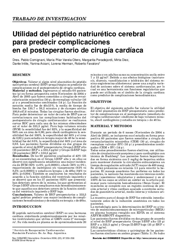 (PDF) Utilidad del péptido natriurético cerebral para predecir complicaciones en el ...