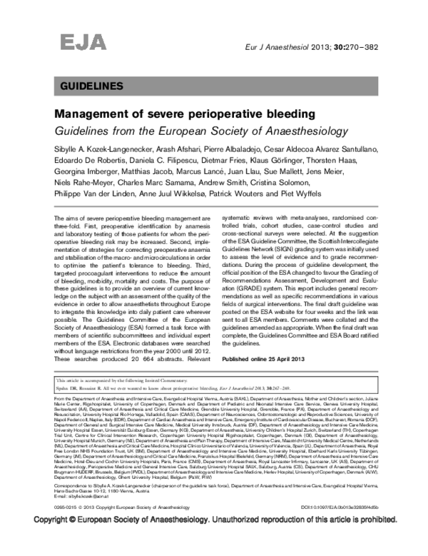 (PDF) Management of severe perioperative bleeding