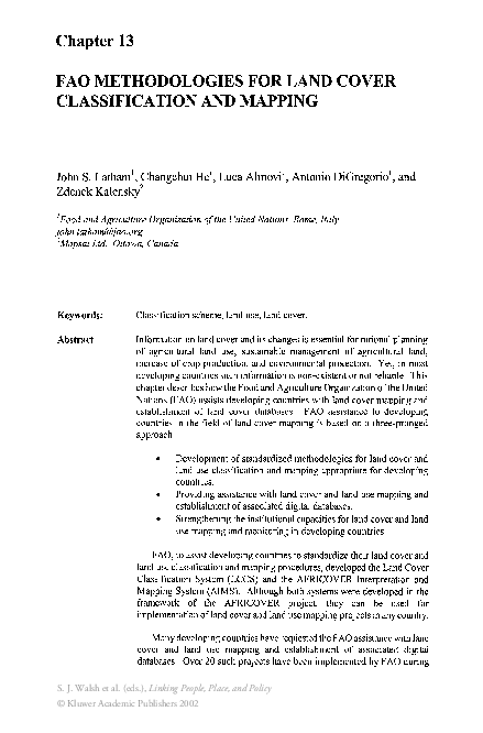 (PDF) FAO Methodologies for Land Cover Classification and Mapping