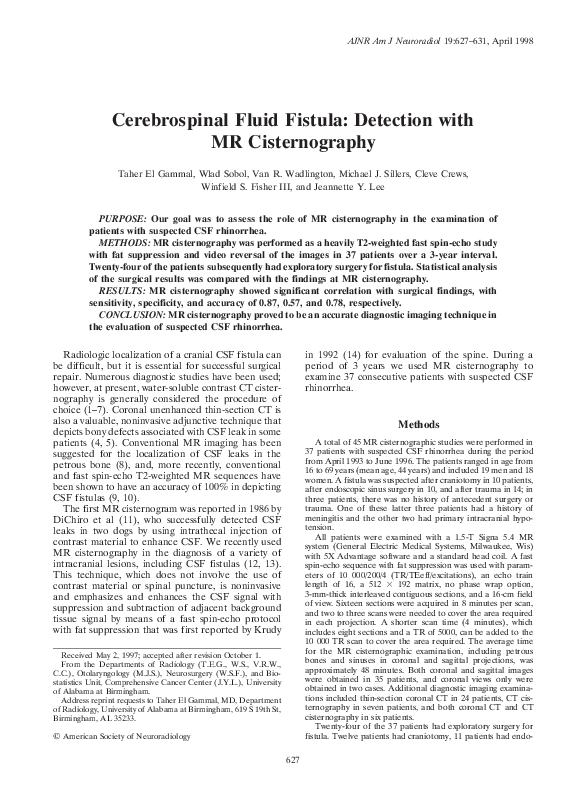 (PDF) Cerebrospinal fluid fistula: detection with MR cisternography