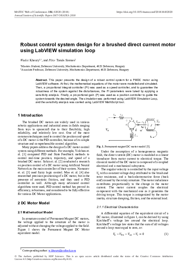 (PDF) Robust control system design for a brushed direct current motor ...