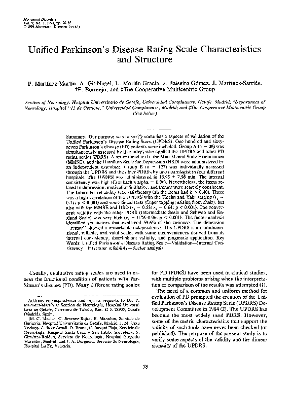 (PDF) Unified Parkinson's disease rating scale characteristics and ...