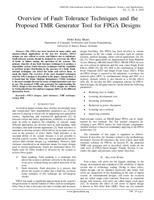 (PDF) Overview of Fault Tolerance Techniques and the Proposed TMR Generator Tool for FPGA Designs