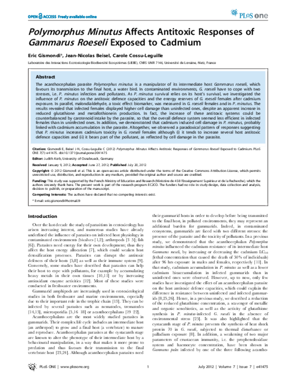 (PDF) Polymorphus Minutus Affects Antitoxic Responses of Gammarus ...