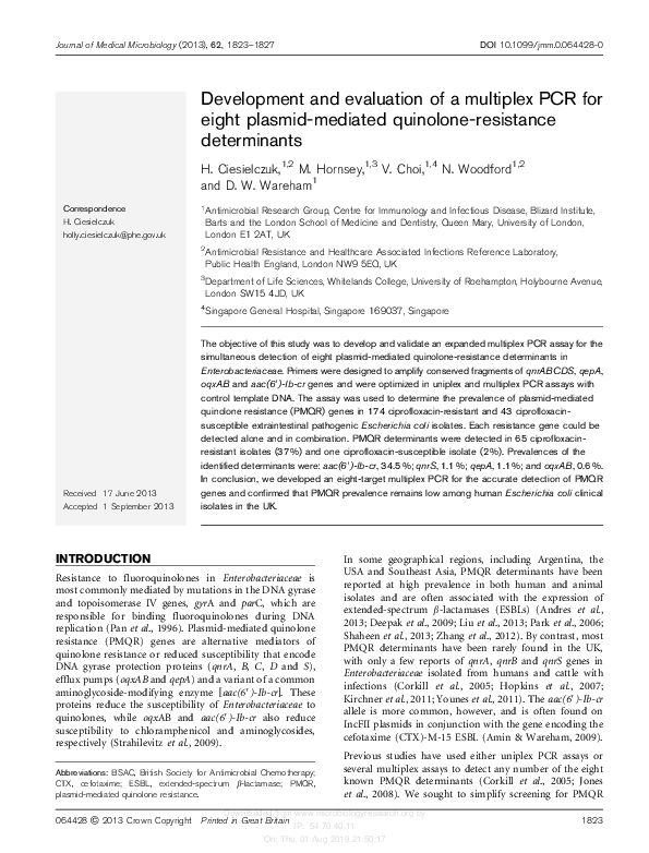(PDF) Development and evaluation of a multiplex PCR for simultaneous detection of five foodborne ...