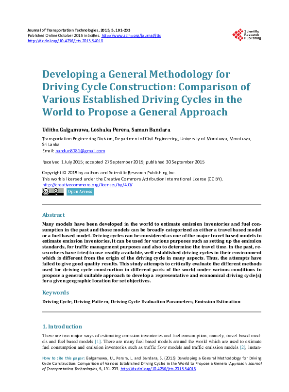 (PDF) Developing a General Methodology for Driving Cycle Construction ...