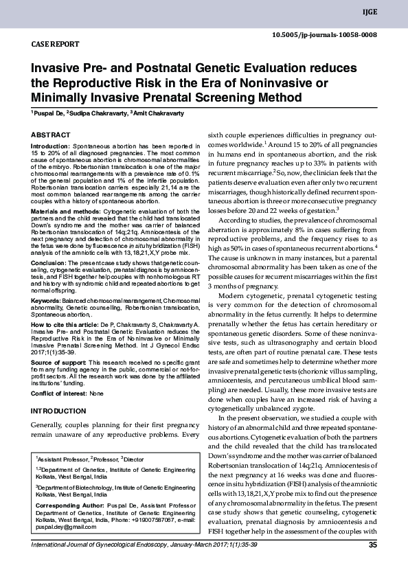 (PDF) Invasive Pre- and Postnatal Genetic Evaluation reduces the ...