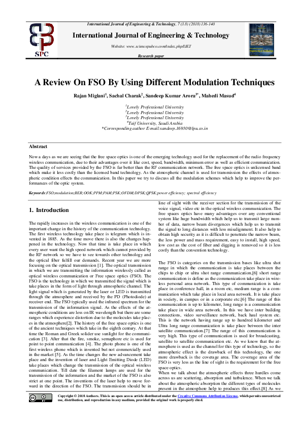 (PDF) A Review On FSO By Using Different Modulation Techniques