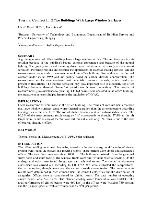(PDF) Thermal Comfort In Office Buildings With Large Window Surfaces