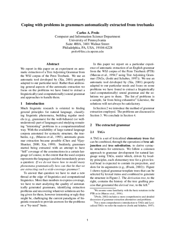 (PDF) Coping with problems in grammars automatically extracted from Treebanks