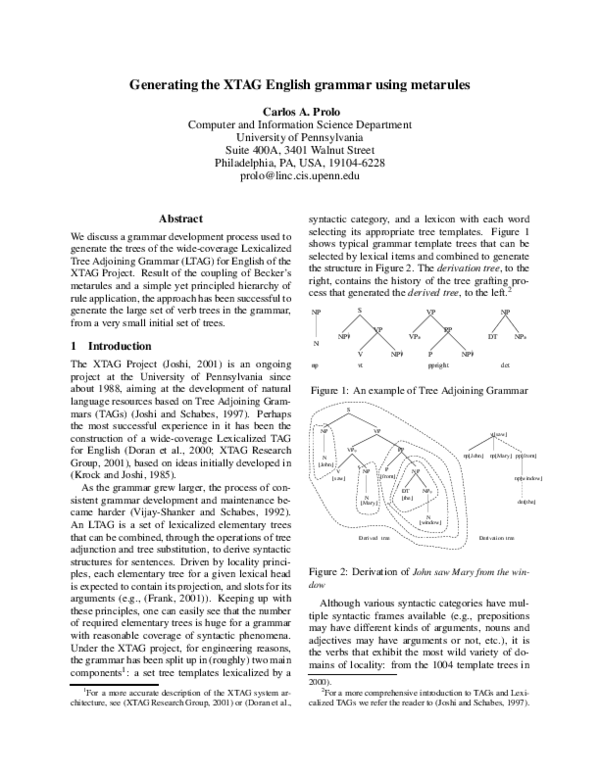 (PDF) Generating the XTAG english grammar using metarules