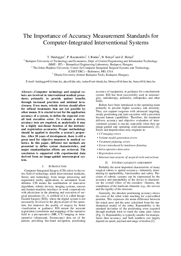 (PDF) The importance of accuracy measurement standards for computer-integrated interventional ...