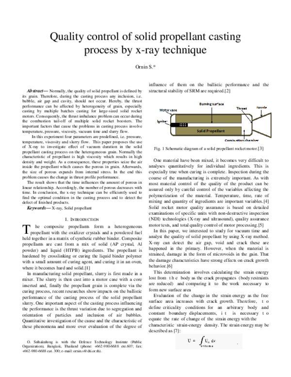 (PDF) Quality control of Solid Propellant casting process by using X-ray technique