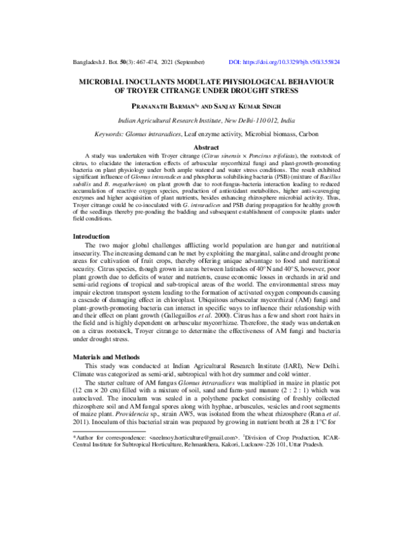 (PDF) Microbial Inoculants Modulate Physiological Behaviour Of Troyer ...