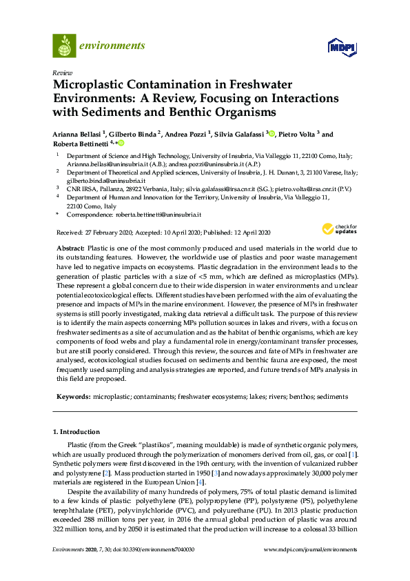 (PDF) Microplastic Contamination in Freshwater Environments: A Review, Focusing on Interactions ...