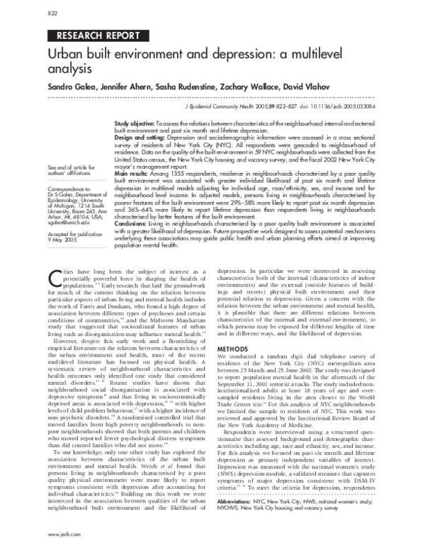 (PDF) Urban built environment and depression: a multilevel analysis
