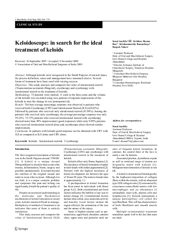 (PDF) Keloidoscope: in search for the ideal treatment of keloids