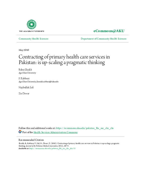 (PDF) Contracting of primary health care services in Pakistan: is up ...