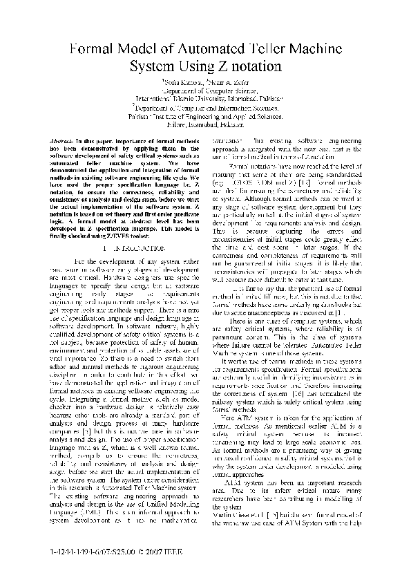 (PDF) Formal Model of Automated Teller Machine System Using Z notation