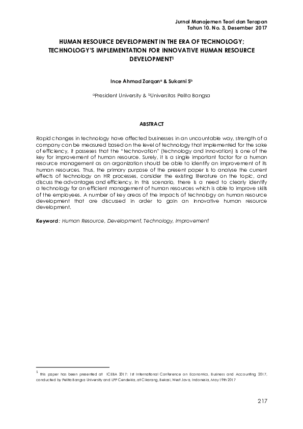 (PDF) Human Resource Development in the Era of Technology; Technology’s ...