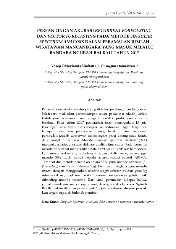Pdf Perbandingan Akurasi Recurrent Forecasting Dan Vector Forecasting Pada Metode Singular