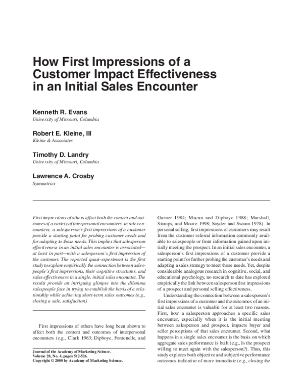 (PDF) How First Impressions of a Customer Impact Effectiveness in an ...