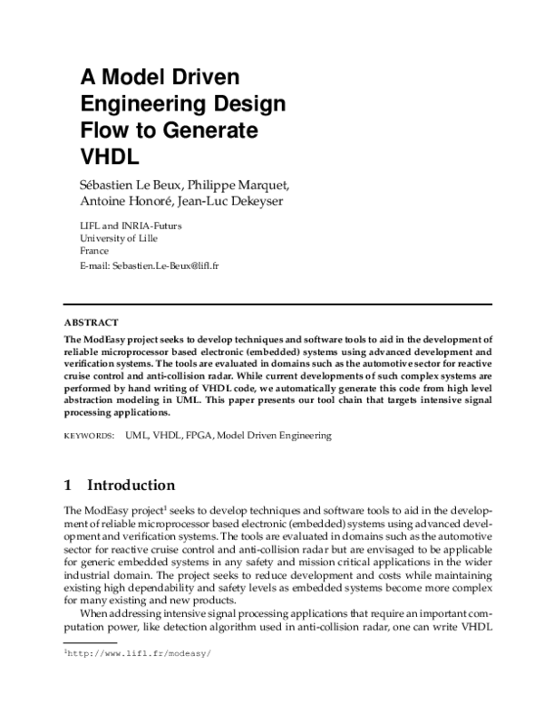 (PDF) A model driven engineering design flow to generate VHDL