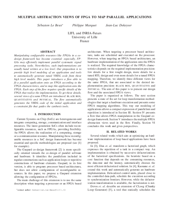 Pdf Multiple Abstraction Views Of Fpga To Map Parallel Applications