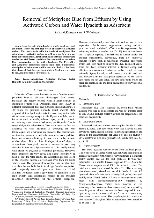 (PDF) Removal of Methylene Blue from Effluent by Using Activated Carbon ...