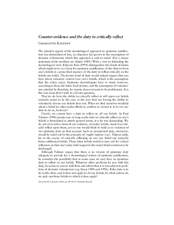 (PDF) Counter‐evidence and the Duty to Critically Reflect