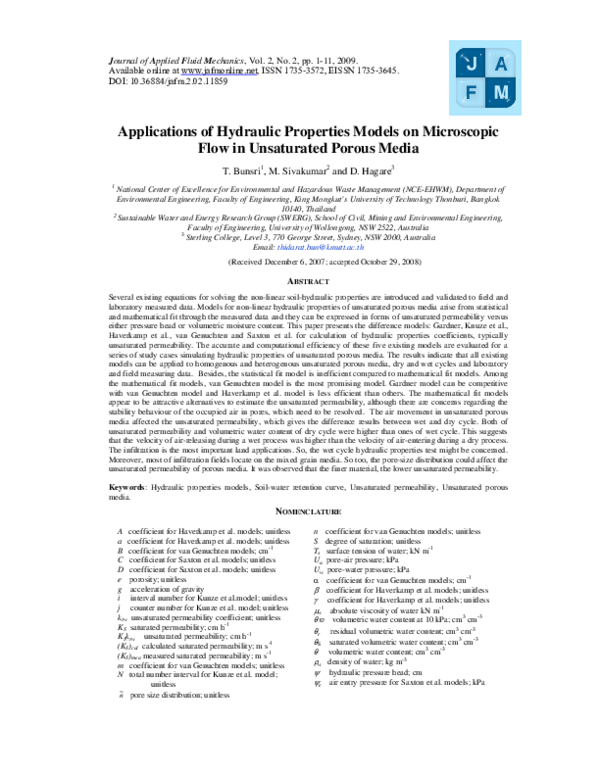 (PDF) Applications of Hydraulic Properties Models on Microscopic Flow in Unsaturated Porous Media